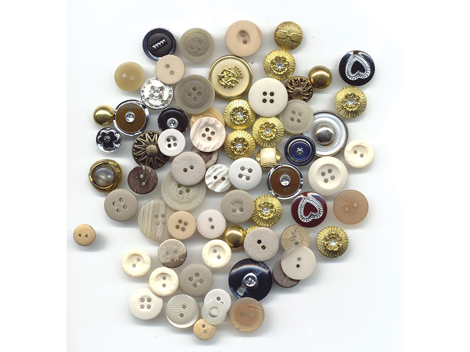 Knappemix assorterte farger m/gull sølv 50g – Global Hobby og Kunst