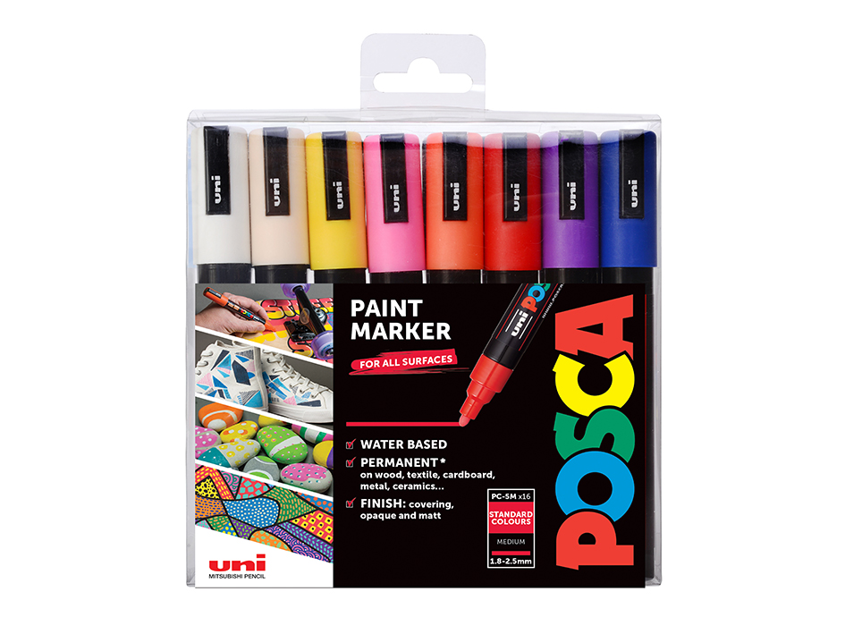 Uni POSCA PC-5M – Medium 1,8-2,5mm – Sett Standard 16stk – Global Hobby ...